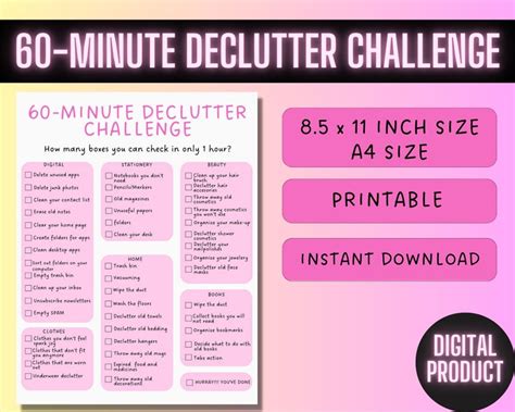 Printable Declutter Challenge Checklist Cleaning Planner Decluttering Minimal Worksheet