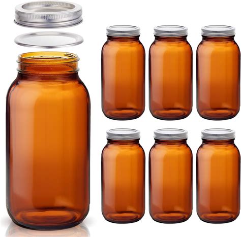 58 6 Pcs 64 Oz Amber Glass Mason Jars Set