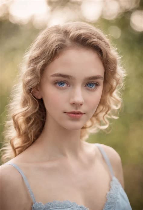 Full Body Portrait Of A Charming 18 Year Old Women With Curly Light