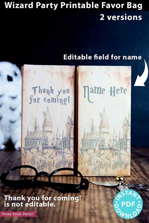 Harry Potter Party Favor Bags Printable Wizard Party Loot Bags
