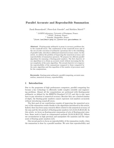 Pdf Parallel Accurate And Reproducible Summation