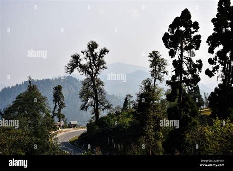 Ariel View Landscape With Tree Ridges And Curvy Road Highway Stock Photo Alamy