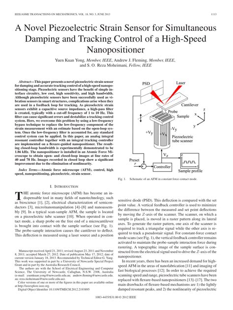 Pdf A Novel Piezoelectric Strain Sensor For Simultaneous Damping And Tracking Control Of A