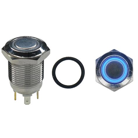 12 Mm 12 24v Ring Light Push Button Metal Horn Type Switch With Blue