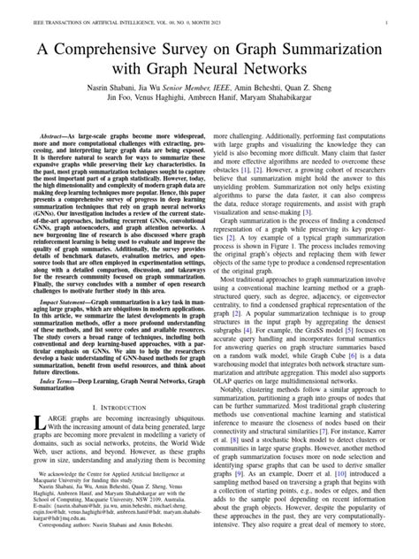 A Comprehensive Survey On Graph Summarization With Graph Neural Networks Shabani Pdf