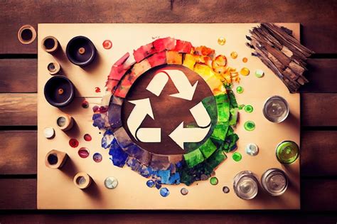 Premium AI Image Recycling Symbol And Different Garbage On Wooden