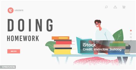 숙제 방문 페이지 템플릿 오픈 교과서와 책상에 앉아 열정적으로 읽는 여성 캐릭터 개념에 대한 스톡 벡터 아트 및 기타 이미지