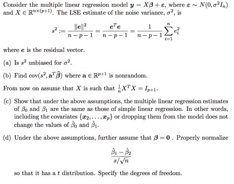 consider the multiple linear regression model y x