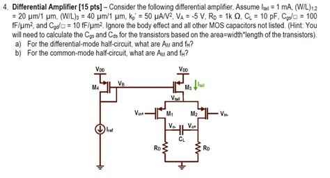 solved differential amplifier [15 pts] consider the following