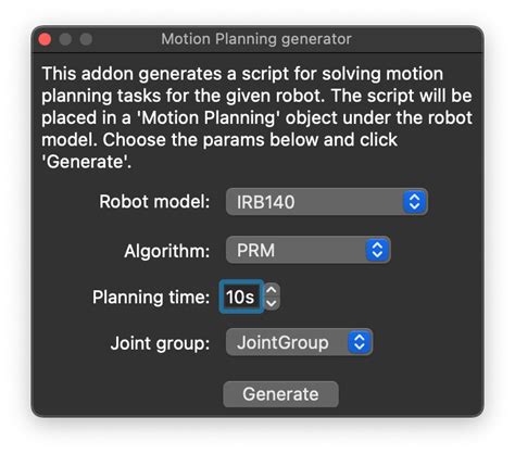Using The Inverse Kinematics Generator And Motion Planning Generator