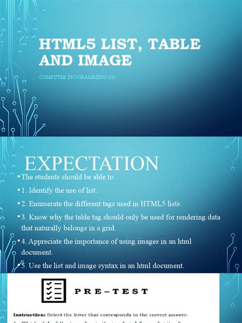 Computer Programming Gr 11 Html5 List Table And Image Pdf Html Element Html