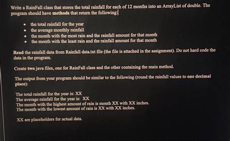 solved write a rainfall class that stores the total rainfall