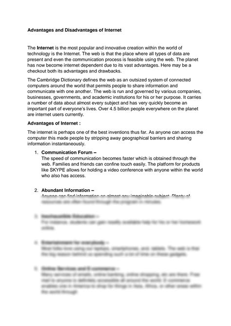 SOLUTION: Advantages and disadvantages of the Internet - Studypool