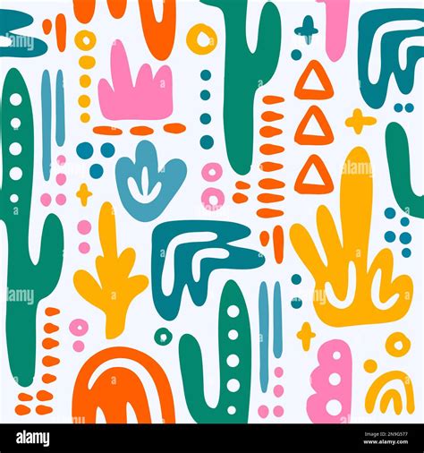 Organic Shapes Abstract Forms Hand Drawn Seamless Pattern In Flat Style Modern African Vector