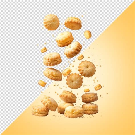 Falling Or Floated Small Cookie Drops Puff Pastry Balls Isolated On