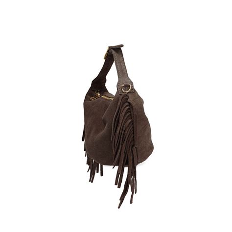 Mini Bag Con Frange Laterali In Camoscio Testa Di Moro Primadonna