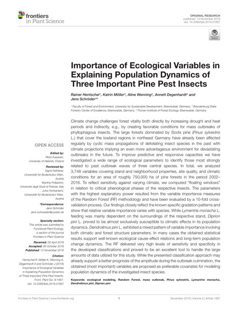 Pdf Importance Of Ecological Variables In Explaining Population