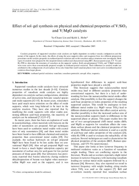 Pdf Effect Of Solgel Synthesis On Physical And Chemical Properties