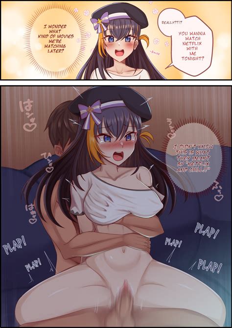 Rule 34 Big Breasts Black Hair Blue Eyes Comic Hand On Breast Hat Naked Netflix And Chill