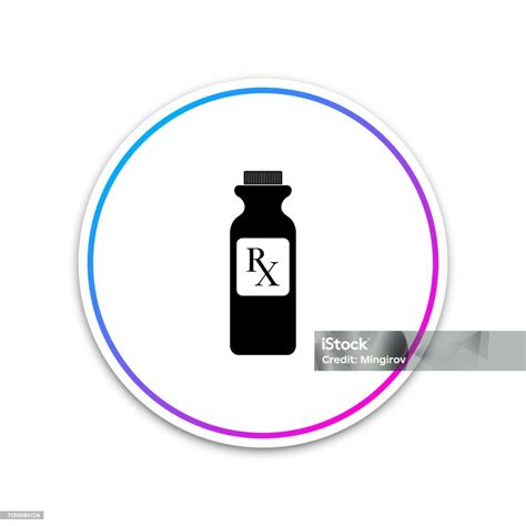 Rx 기호 및 알 약 아이콘 흰색 배경에 고립 된 알 약 병 약국 Rx는 마약 의학 병에 처방전 기호로 동그라미 흰색 버튼 벡터 일러스트 0명에 대한 스톡 벡터 아트 및