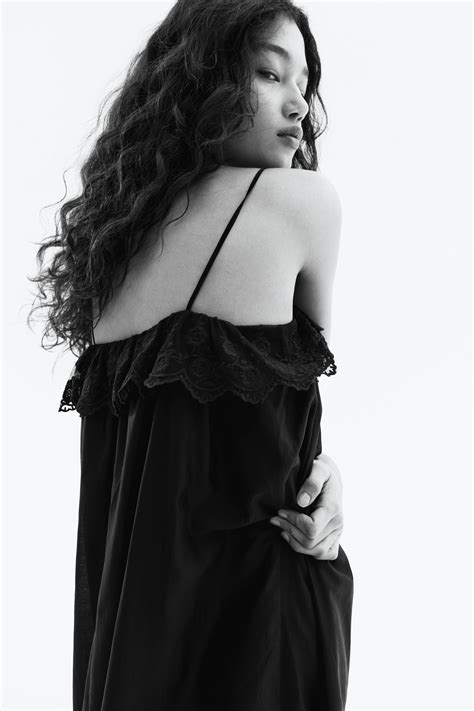 레이스 트리밍 슬립 드레스 블랙 여성 Handm Kr