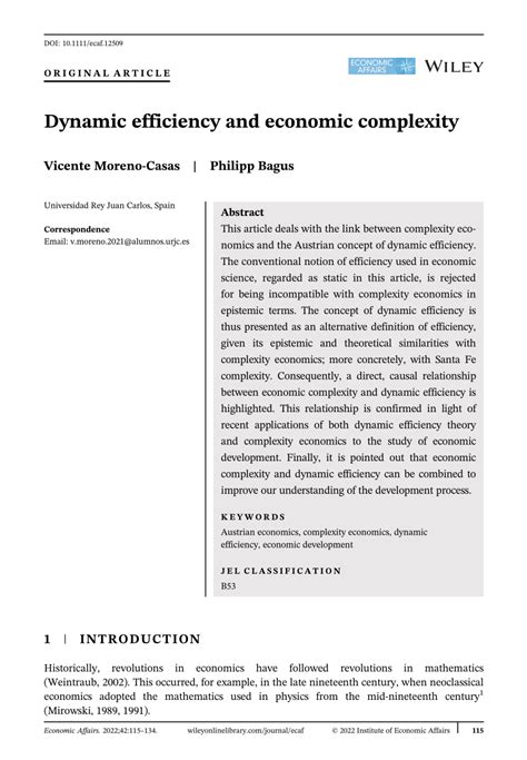 Pdf Dynamic Efficiency And Economic Complexity