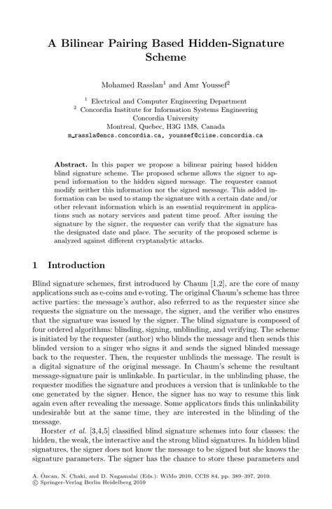 Pdf A Bilinear Pairing Based Hidden Signature Scheme