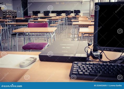 Empty School Classroom Seen From The Teacher S Table Stock Image