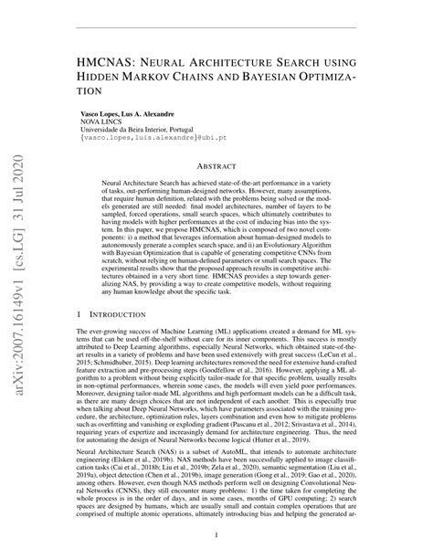Pdf Hmcnas Neural Architecture Search Using Hidden Markov Chains And