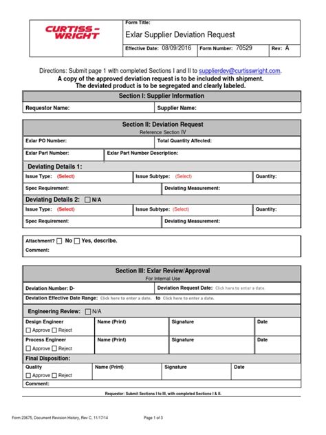 70529 Rev A Supplier Deviation Request Form 20160809 Specification Technical Standard