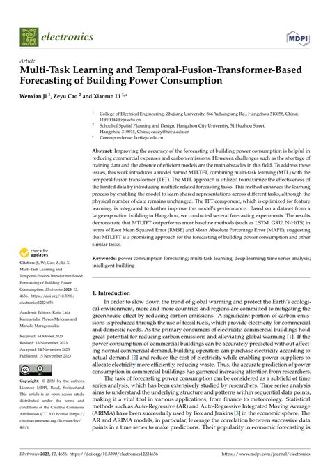 PDF Multi Task Learning And Temporal Fusion Transformer Based Forecasting Of Building Power