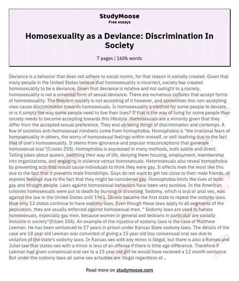 Homosexuality As A Deviance Discrimination In Society Free Essay Example