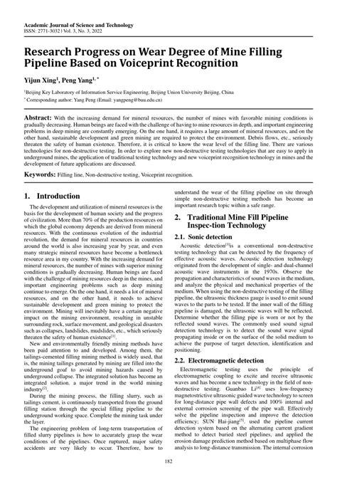 Pdf Research Progress On Wear Degree Of Mine Filling Pipeline Based