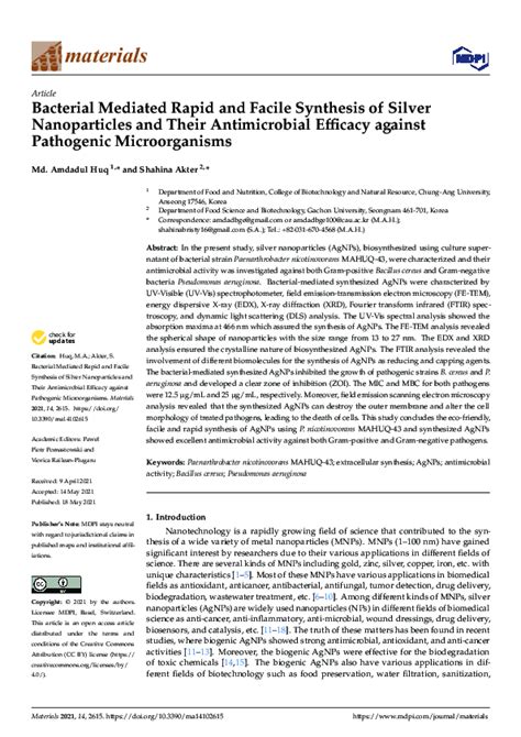 Pdf Bacterial Mediated Rapid And Facile Synthesis Of Silver