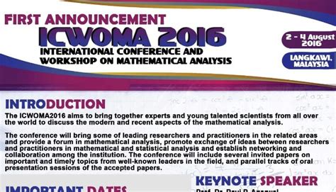 First Announcement International Conference And Workshop On Mathematical Analysis Icwoma2016