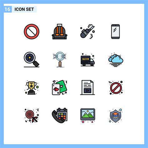 Mobile Interface Flat Color Filled Line Set Of 16 Pictograms Of Star Iphone Cleaning Android