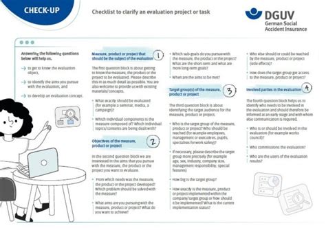 check up checklist to clarify an evaluation project or task dguv