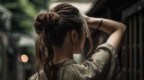 높은 롤빵을 가진 여자 머리를 만지는 여성의 뒷모습 고화질 사진 사진 플래시 사진 배경 일러스트 및 사진 무료 다운로드 Pngtree
