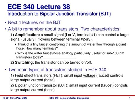 PPT ECE 340 Lecture 38 Introduction To Bipolar Junction Transistor BJT PowerPoint