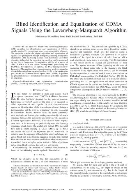 Pdf Blind Identification And Equalization Of Cdma Signals Using The