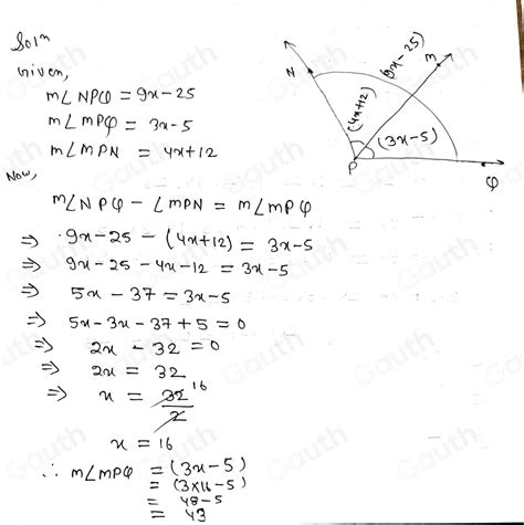 Solved A G 5 In The Diagram Below It Is Known That M∠ Npq 9x 25 M∠ Mpq 3x 5 And M∠ Mpn 4x