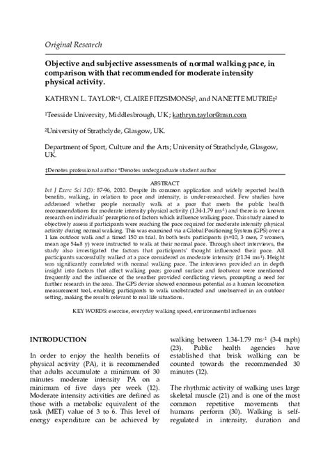 Pdf Objective And Subjective Assessments Of ‘normal Walking Pace In Comparison With That