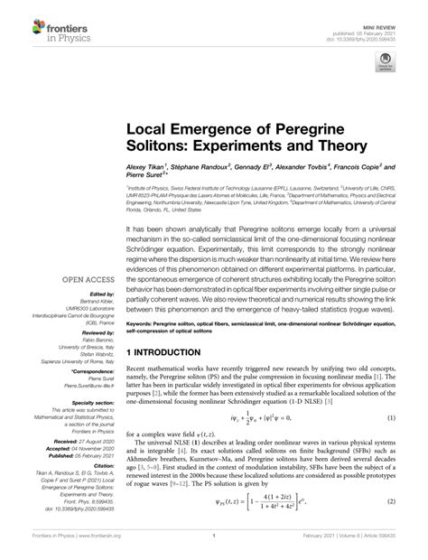 Pdf Local Emergence Of Peregrine Solitons Experiments And Theory