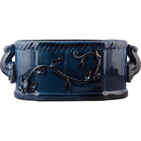 Pottery Leaf Motif Planter Or Footbath In Blue