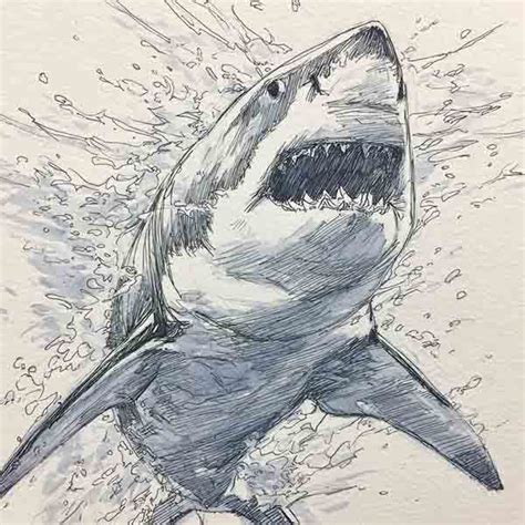 How To Draw A Realistic Great White Shark Pencil Sketch Drawing