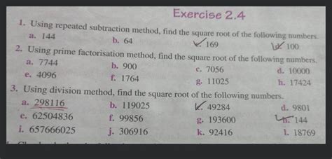 Exercise 2 41 Using Repeated Subtraction Method Find The Square Root O