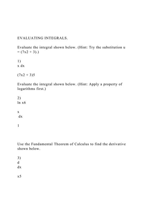 Evaluating Integrals Evaluate The Integral Shown Below H Docx