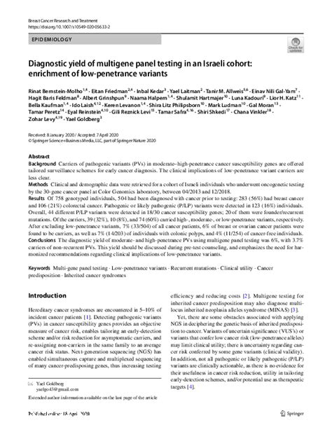 Pdf Diagnostic Yield Of Multigene Panel Testing In An Israeli Cohort Enrichment Of Low