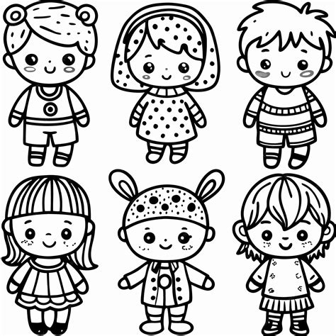 Six Cute Cartoon Characters In Black And White With Various Styles Of