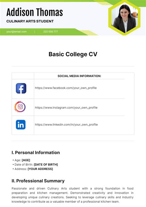 Basic College CV Template Edit Online Download Example Template Net